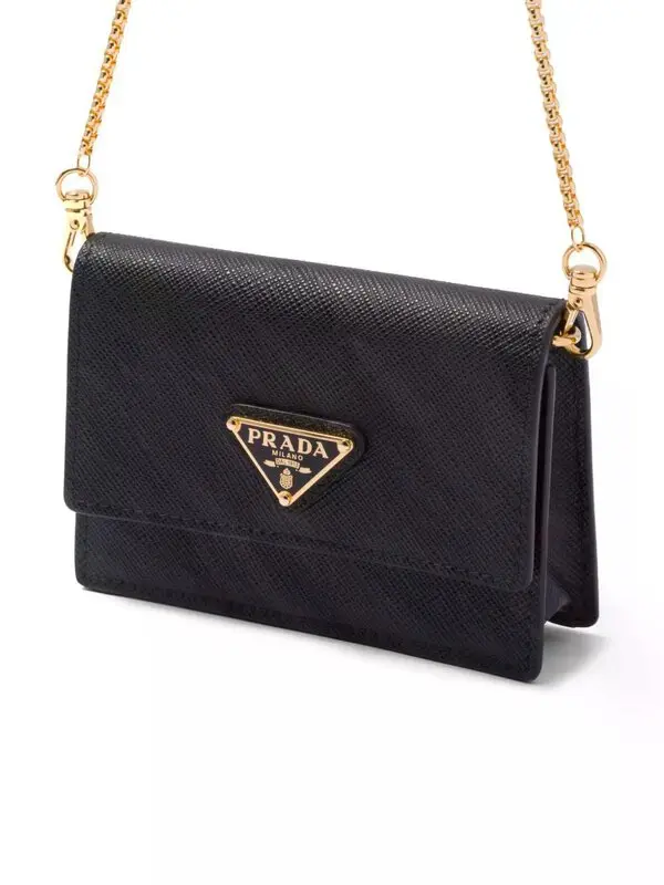 Prada Saffiano-leather Card Holder With Shoulder Strap
