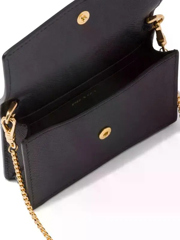 Prada Saffiano-leather Card Holder With Shoulder Strap