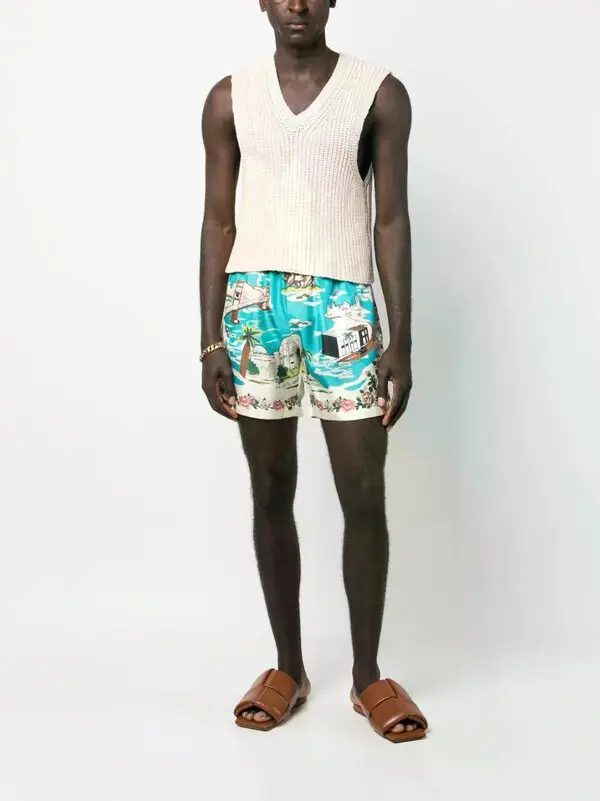 Amiri Graphic-print Silk Shorts - Blue