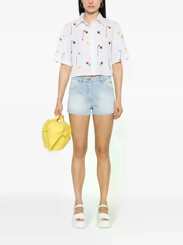 MSGM Logo-embroidered Denim Shorts