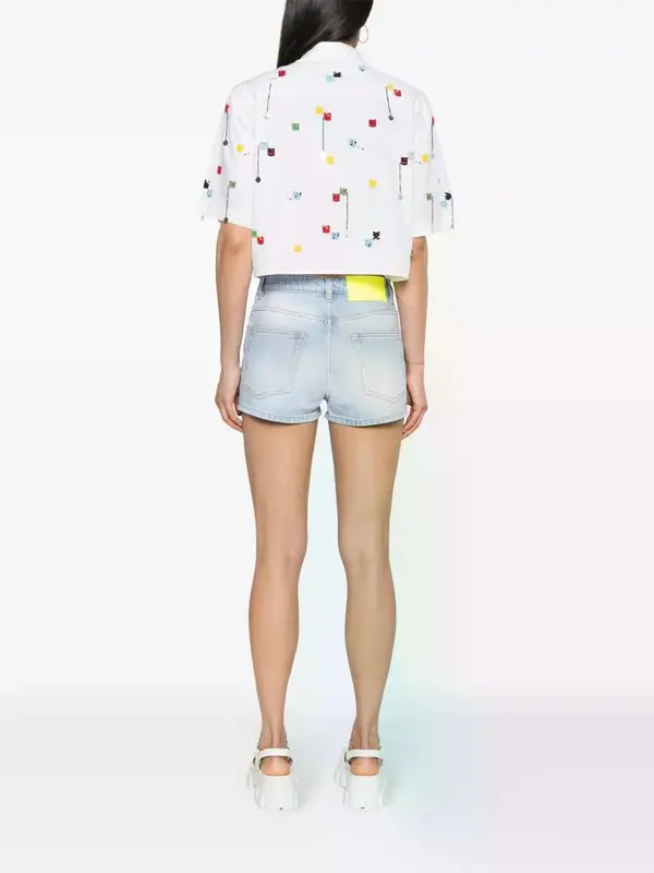 MSGM Logo-embroidered Denim Shorts