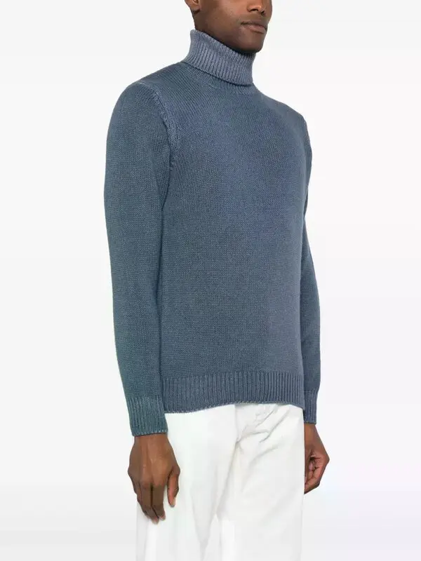 DELL'OGLIO Roll-neck Wool-silk Blend Jumper - Blue