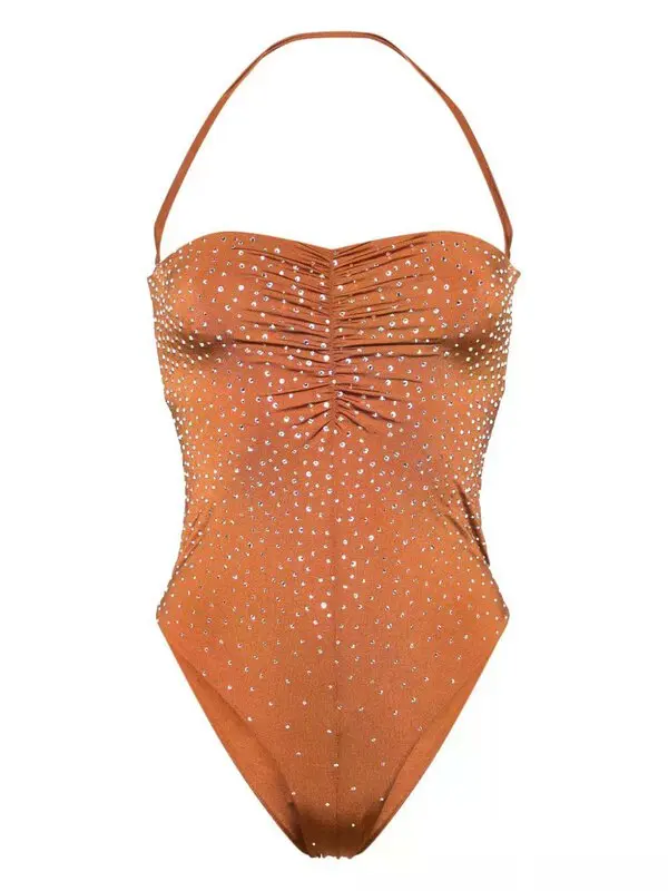 FORTE_FORTE Crystal-embellished Open-back Swimsuit - Brown