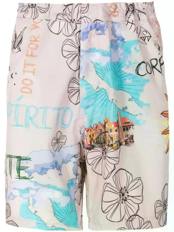 AMIR SLAMA Graphic-print Silk Shorts - Neutrals