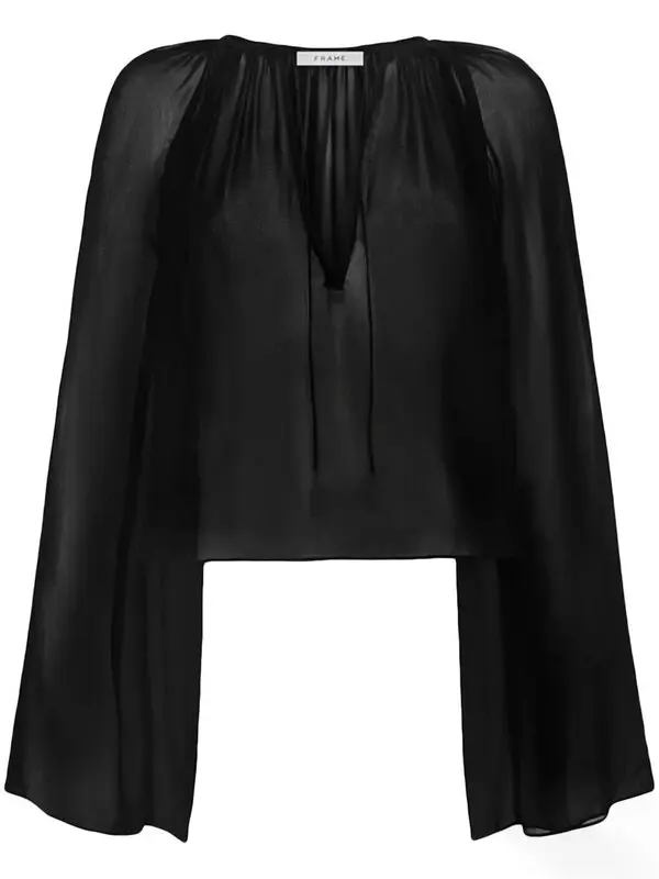 FRAME Shirred V-neck Silk Blouse