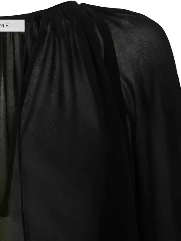 FRAME Shirred V-neck Silk Blouse