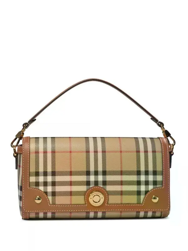 Burberry Check Pattern Leather Trim Shoulder Bag - Neutrals
