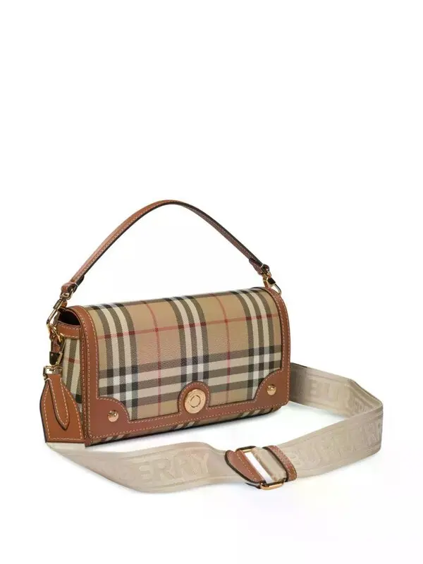 Burberry Check Pattern Leather Trim Shoulder Bag - Neutrals