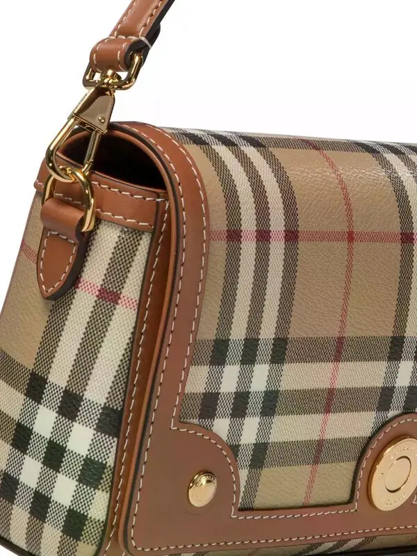Burberry Check Pattern Leather Trim Shoulder Bag - Neutrals
