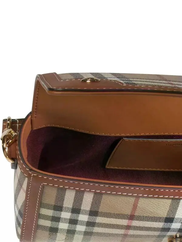Burberry Check Pattern Leather Trim Shoulder Bag - Neutrals