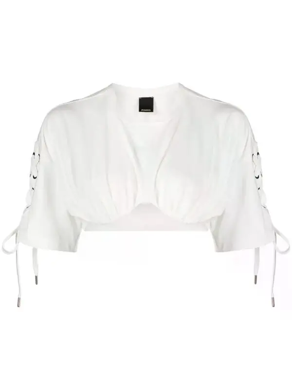 Pinko Lace-up Cropped T-shirt - White