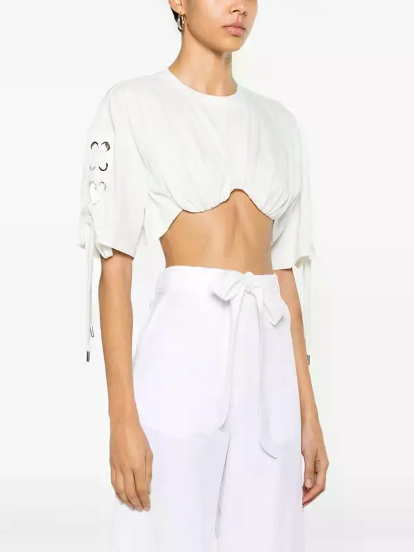 Pinko Lace-up Cropped T-shirt - White