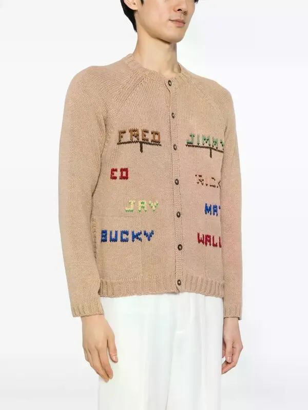 BODE Patterned Intarsia Knit Crew-neck Cardigan