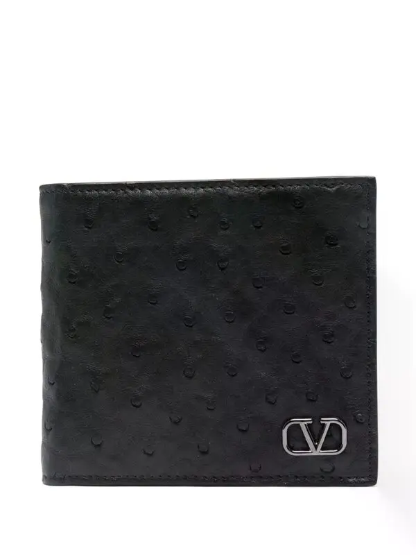 Valentino Garavani Ostrich-effect Leather Wallet - Black
