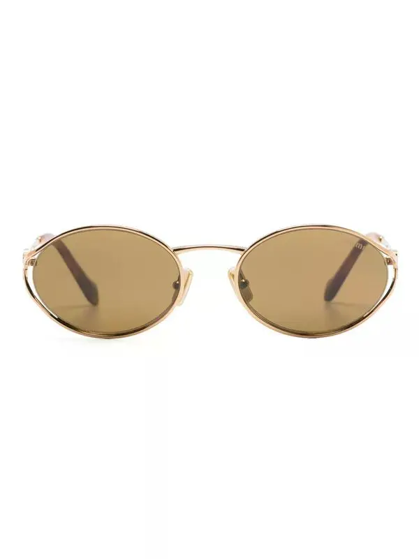 Miu Miu Logo Round-frame Sunglasses - Gold