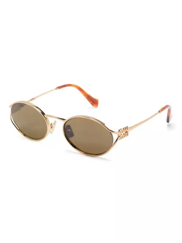Miu Miu Logo Round-frame Sunglasses - Gold