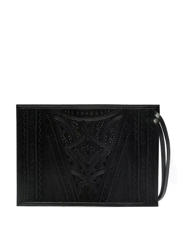 RIER Debossed-finish Leather Messenger Bag - Black