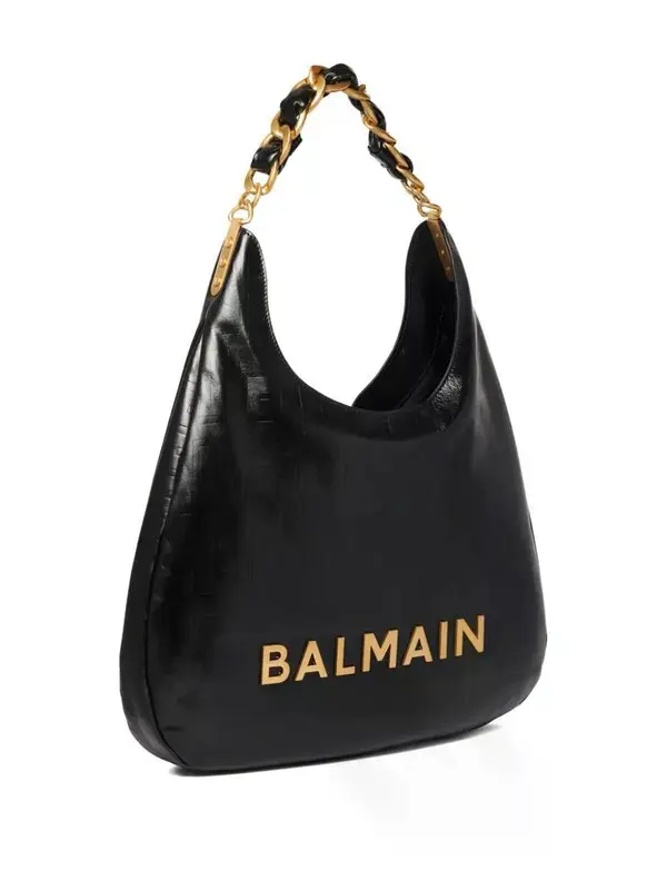 Balmain 1945 Crinkled Leather Shoulder Bag