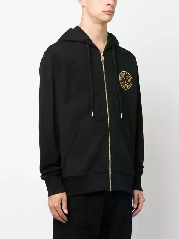 Versace Logo Embroidered Zip Hoodie - Black