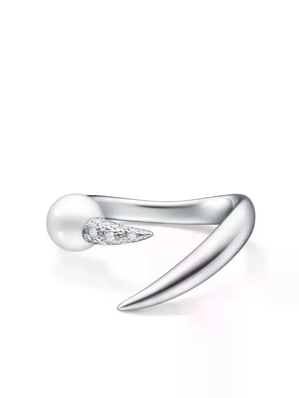 TASAKI 18kt White Gold Akoya Pearl And Diamond Danger Horn Ring - Silver