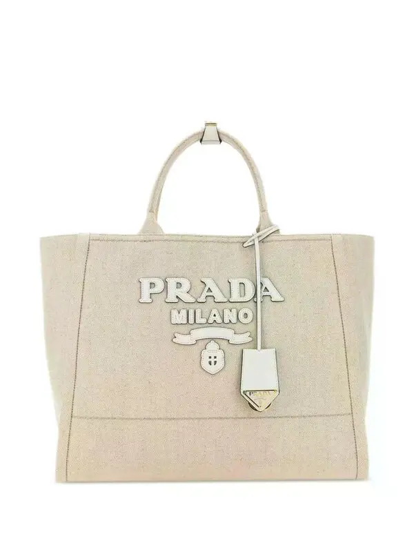 Prada Logo-appliqué Tote Bag - Neutrals
