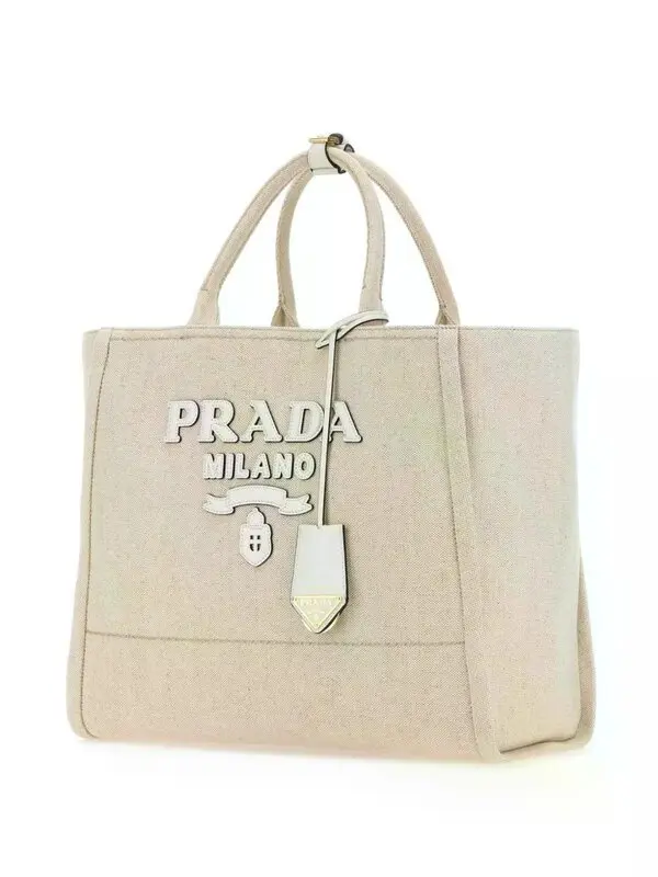Prada Logo-appliqué Tote Bag - Neutrals