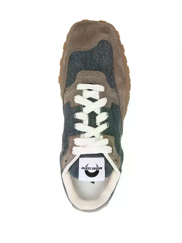 MARINE SERRE Paneled Denim And Suede Sneakers