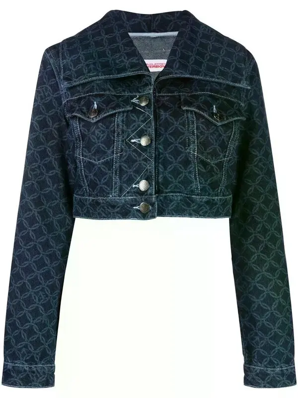 CHARLES JEFFREY Cropped Monogram-print Denim Jacket