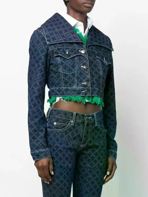 CHARLES JEFFREY Cropped Monogram-print Denim Jacket