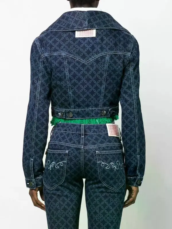 CHARLES JEFFREY Cropped Monogram-print Denim Jacket
