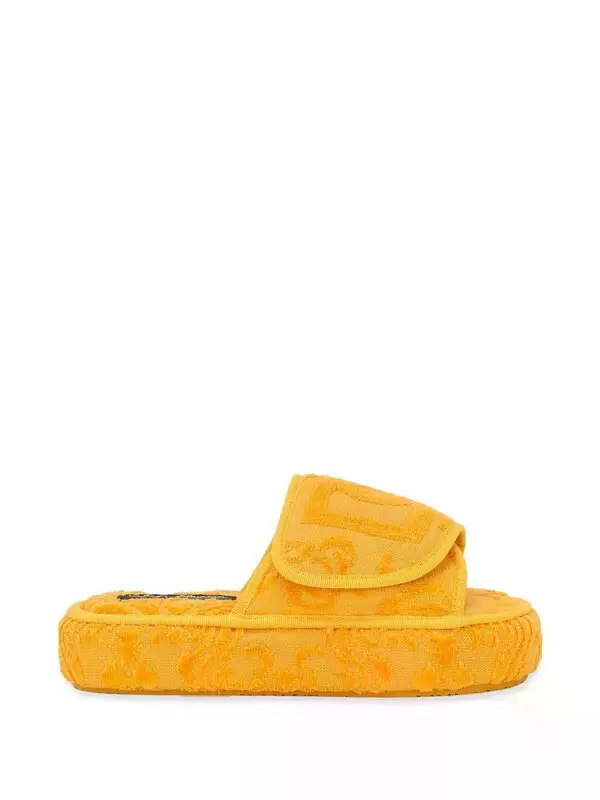 Dolce & Gabbana Logo-embroidered Terry Slippers - Yellow