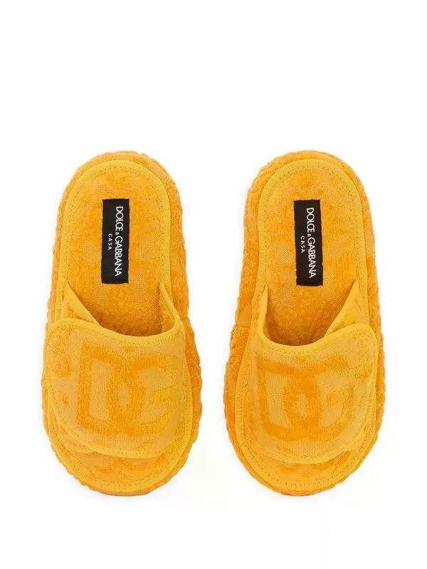 Dolce & Gabbana Logo-embroidered Terry Slippers - Yellow