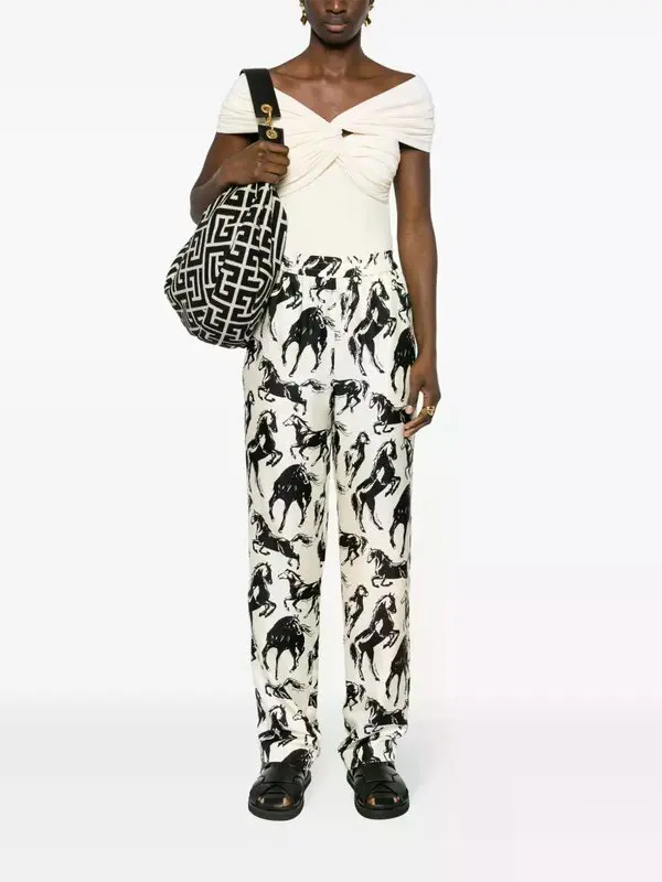 Balmain Horse-print Silk Tapered Trousers