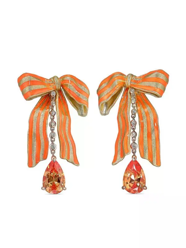 ANABELA CHAN 18kt Yellow Gold Vermeil Sapphire And Diamond Bardot Bow Earrings - Orange