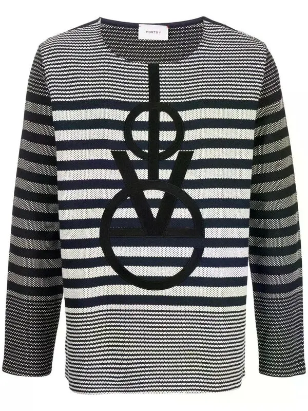 PORTS V Logo-embroidered Striped T-shirt - Blue