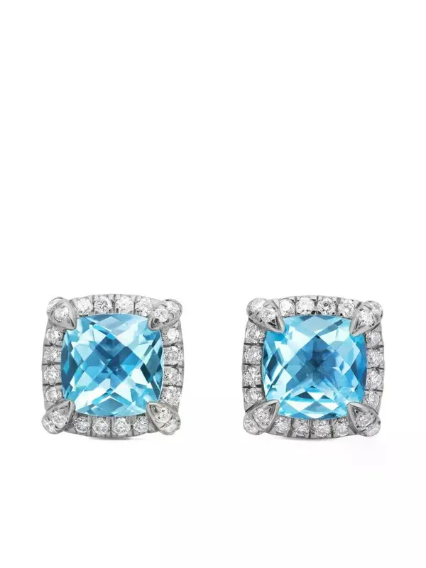 David Yurman Petite Chatelaine Topaz And Diamond Stud Earrings - Silver