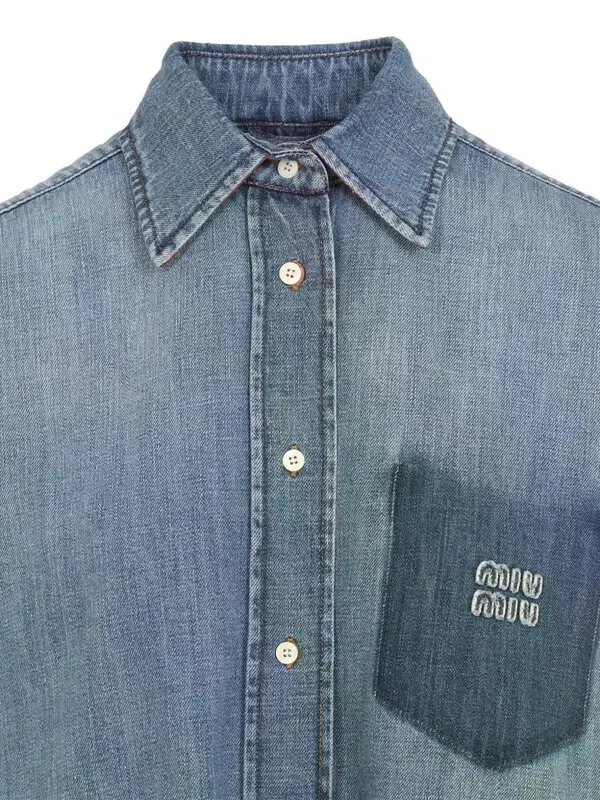 Miu Miu Logo-patch Washed Denim Shirt - Blue