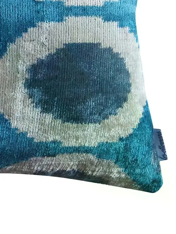 LES-OTTOMANS Jacquard Silk Velvet-blend Cushion - Blue
