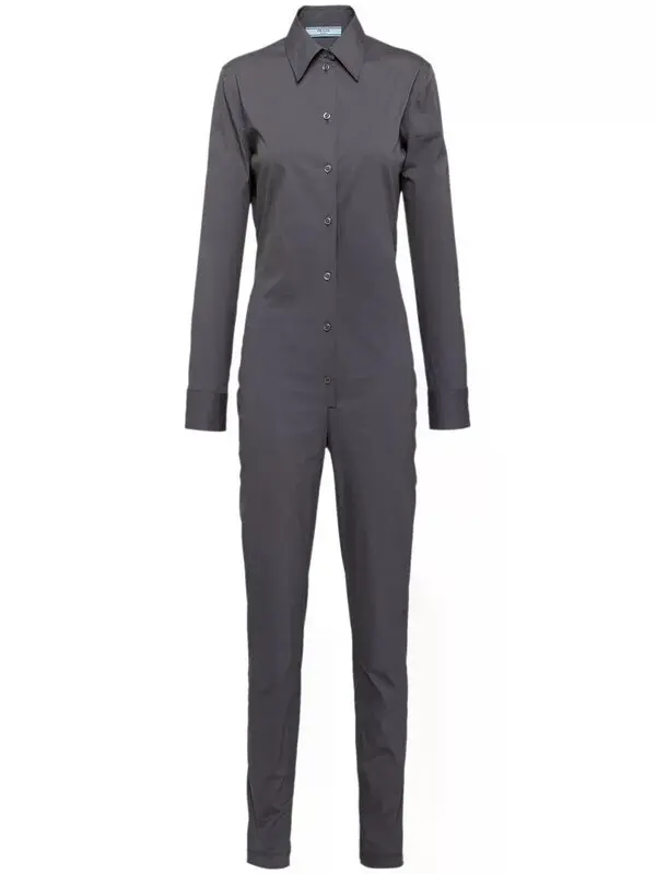 Prada Long-sleeve Poplin Jumpsuit - Grey