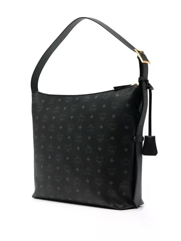 Mcm Visetos-print Leather Shoulder Bag - Black