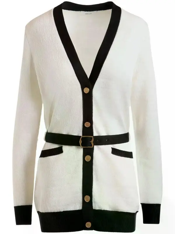Bally Monogram-jacquard Belted Cardigan - Neutrals