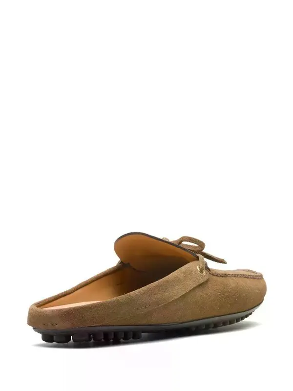 Car Shoe Bow-embellished Suede Slippers