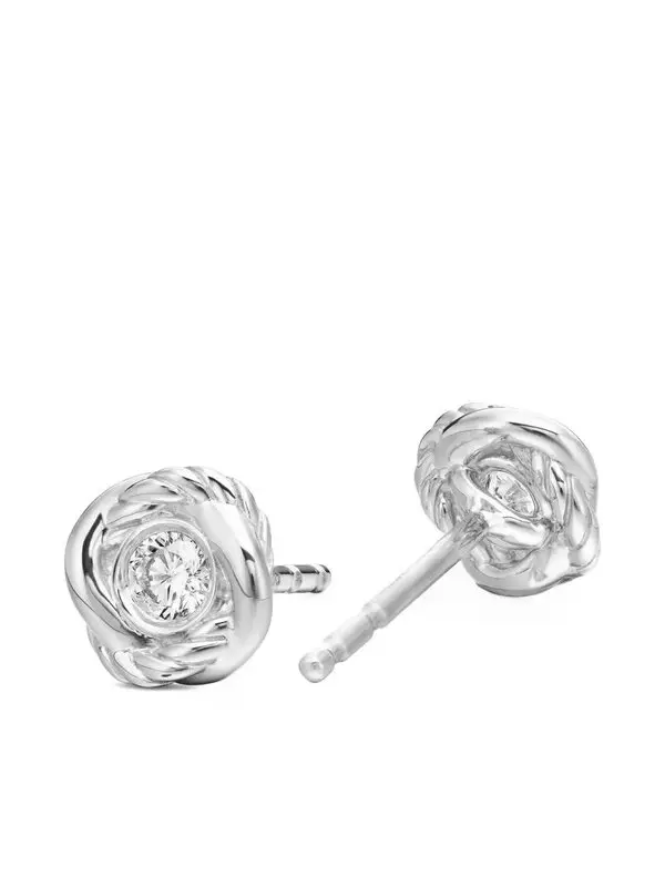 David Yurman 18kt White Gold Infinity Diamond Stud Earrings