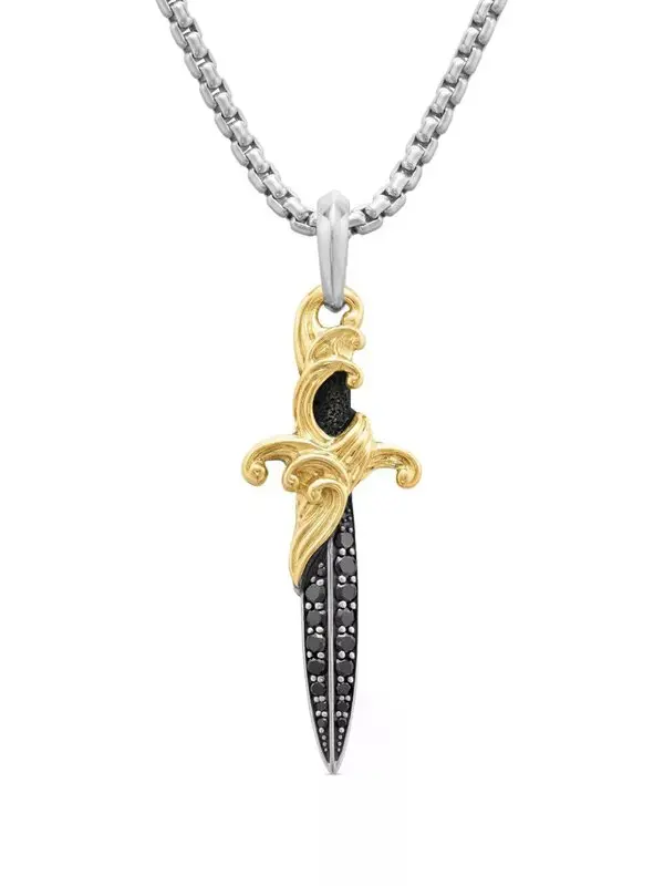 David Yurman 18kt Yellow Gold And Sterling Waves Dagger Diamond Amulet - Silver