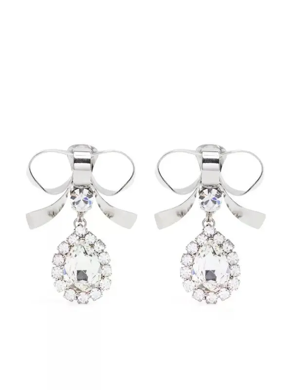 Alessandra Rich Crystal-embellished Bow Drop Earrings - Silver