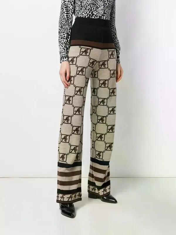 Alberta Ferretti Geometric Pattern Knitted Trousers - Brown