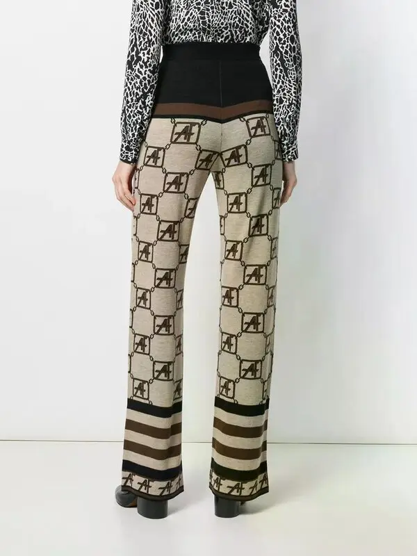 Alberta Ferretti Geometric Pattern Knitted Trousers - Brown
