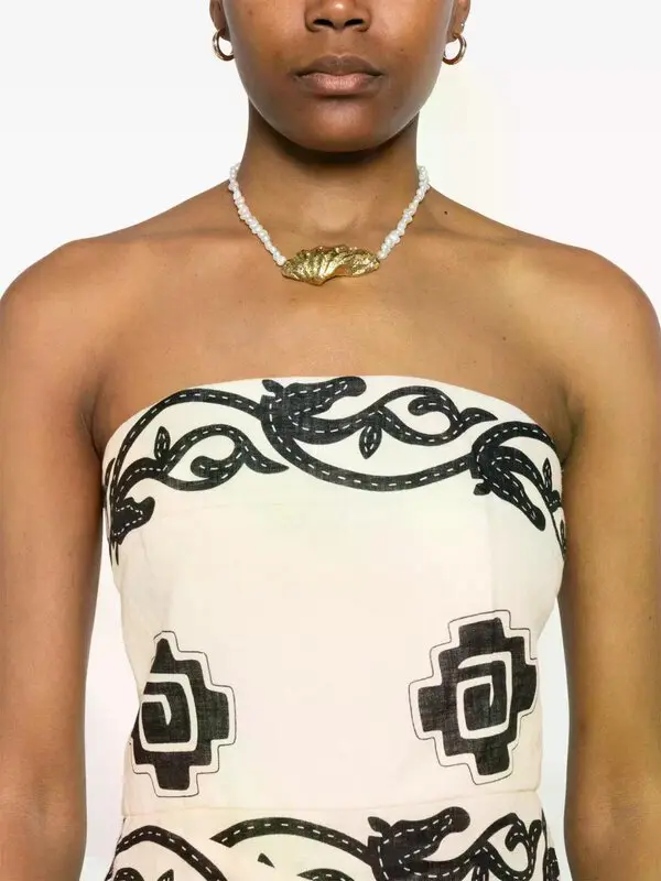 Johanna Ortiz Ancient Printed Strapless Midi Dress