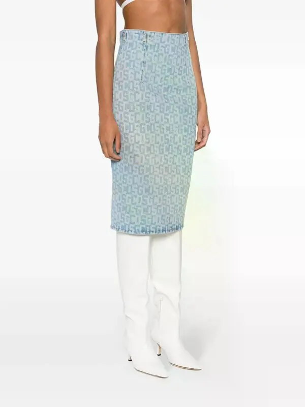 Gcds Monogram-pattern Denim Pencil Skirt