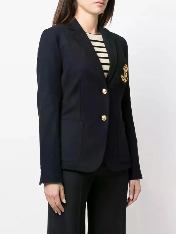 Ralph Lauren Embroidered-logo Single-breasted Blazer - Blue